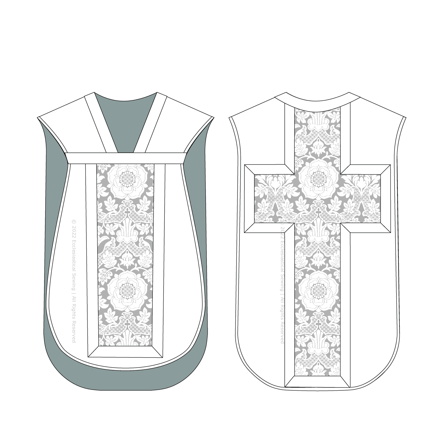 Roman Chasuble Pattern for Sewing w/ Cross on Back | Priest Chasubles
