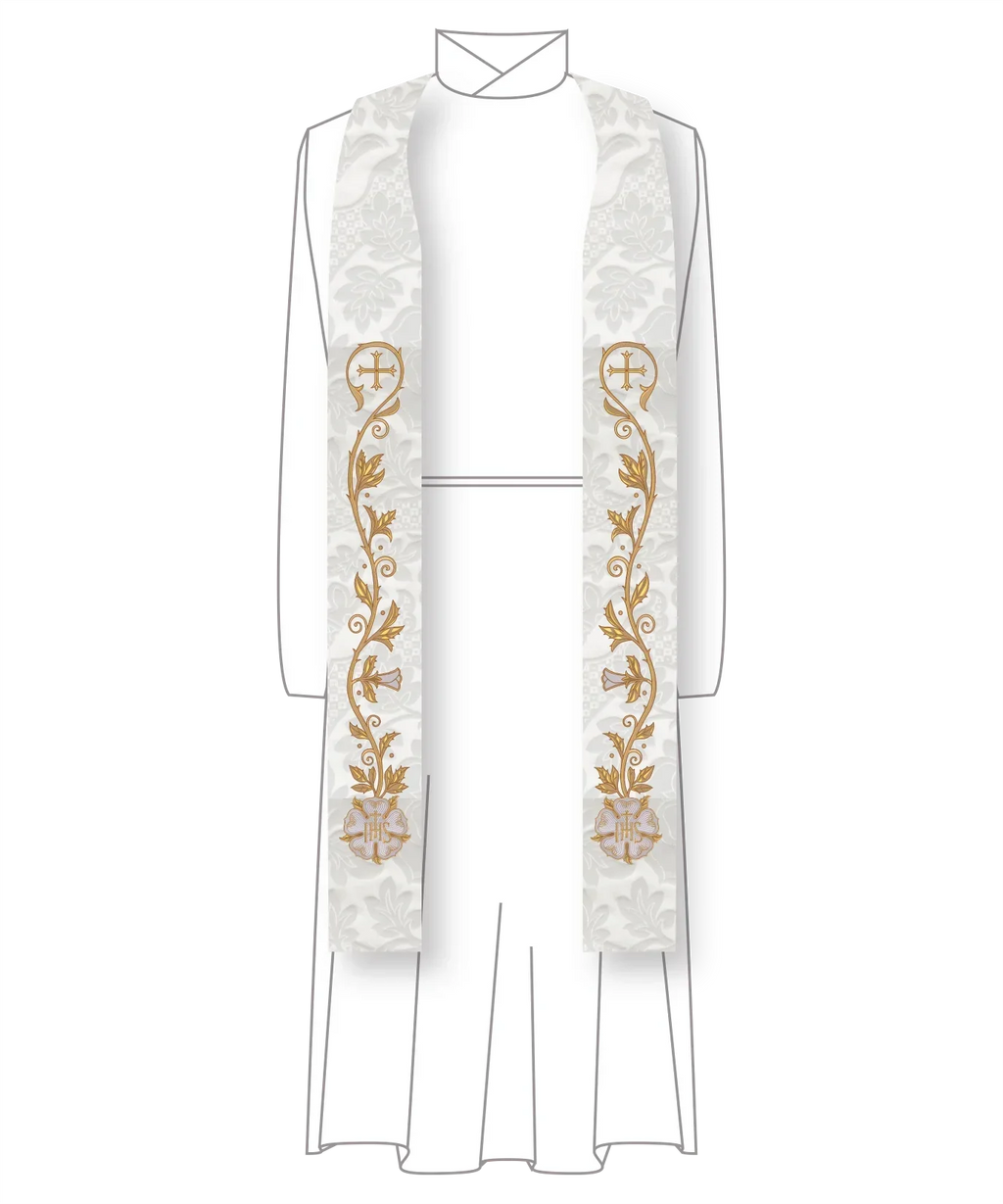 White or Ivory Rose and Vine Priest Stole Festival Pastor Priest Stole ...