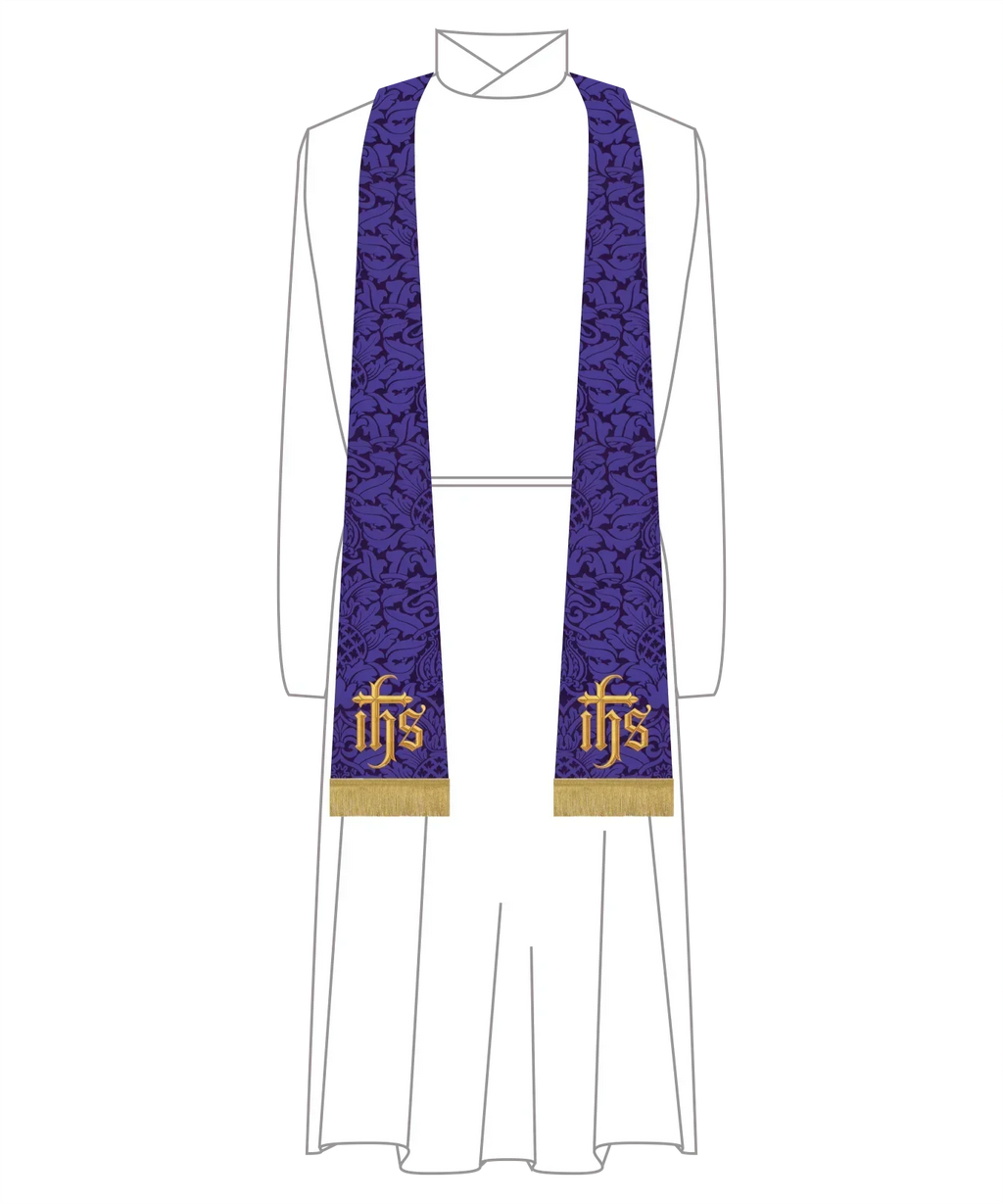 Violet Lent IHS Tapered Stole | Lent Priest Stole Ecclesiastical Sewing