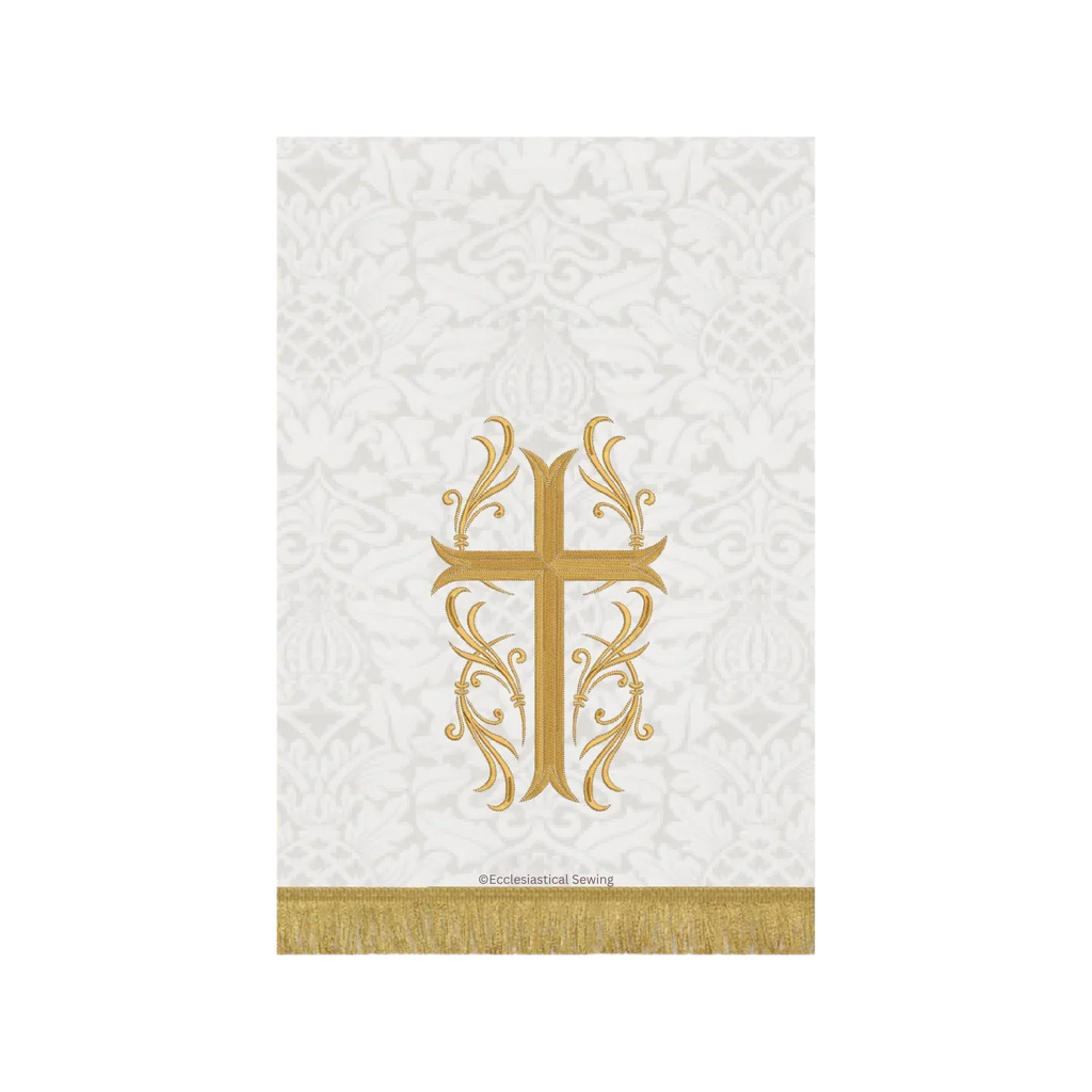 Latin Flourish Cross White Pulpit Fall |White and Gold Pulpit Hanging ...