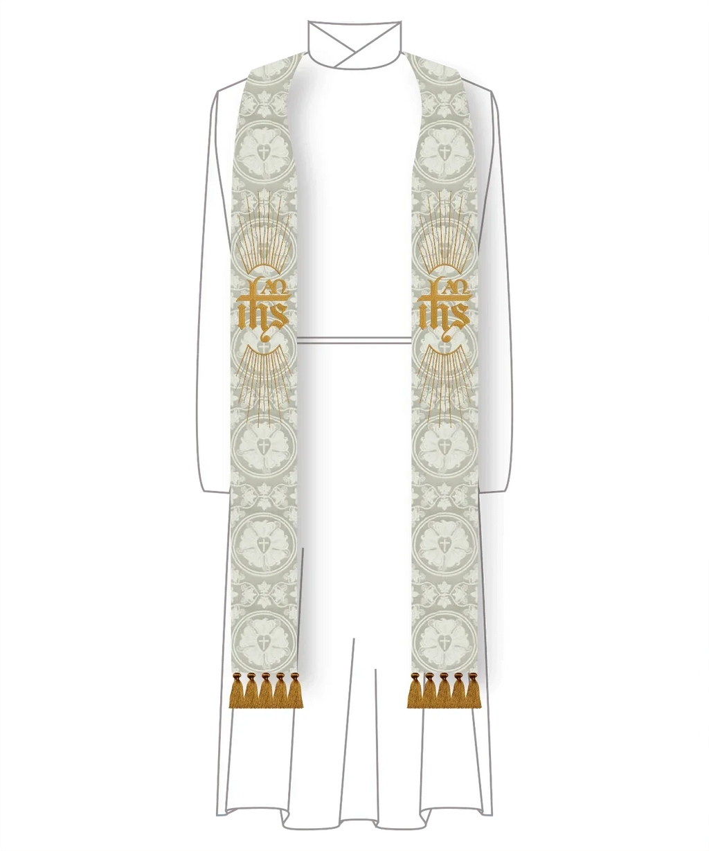 White Clergy Stole | IHS Monogram Pastor or Priest Stole (Handmade ...