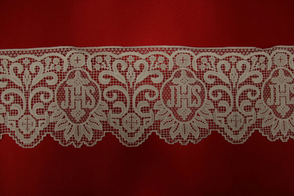 IHS Oval Cross and Lily Lace | Altar Cloth Lace – Ecclesiastical Sewing