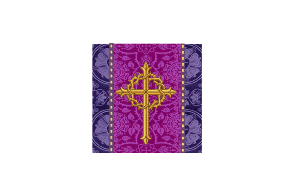 Lent Burse Cross and Crown of Thorns Violet Brocade | Ecclesiastical Sewing
