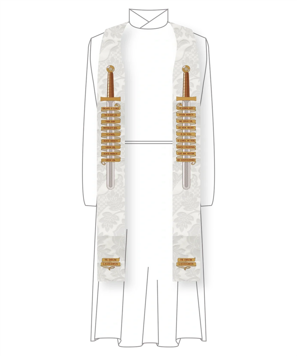 Te Deum Stole Mercy Sword | Christmas Easter White Stoles ...