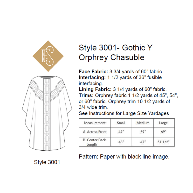 Gothic Chasuble Pattern with Y Orphrey | Ecclesiastical Sewing