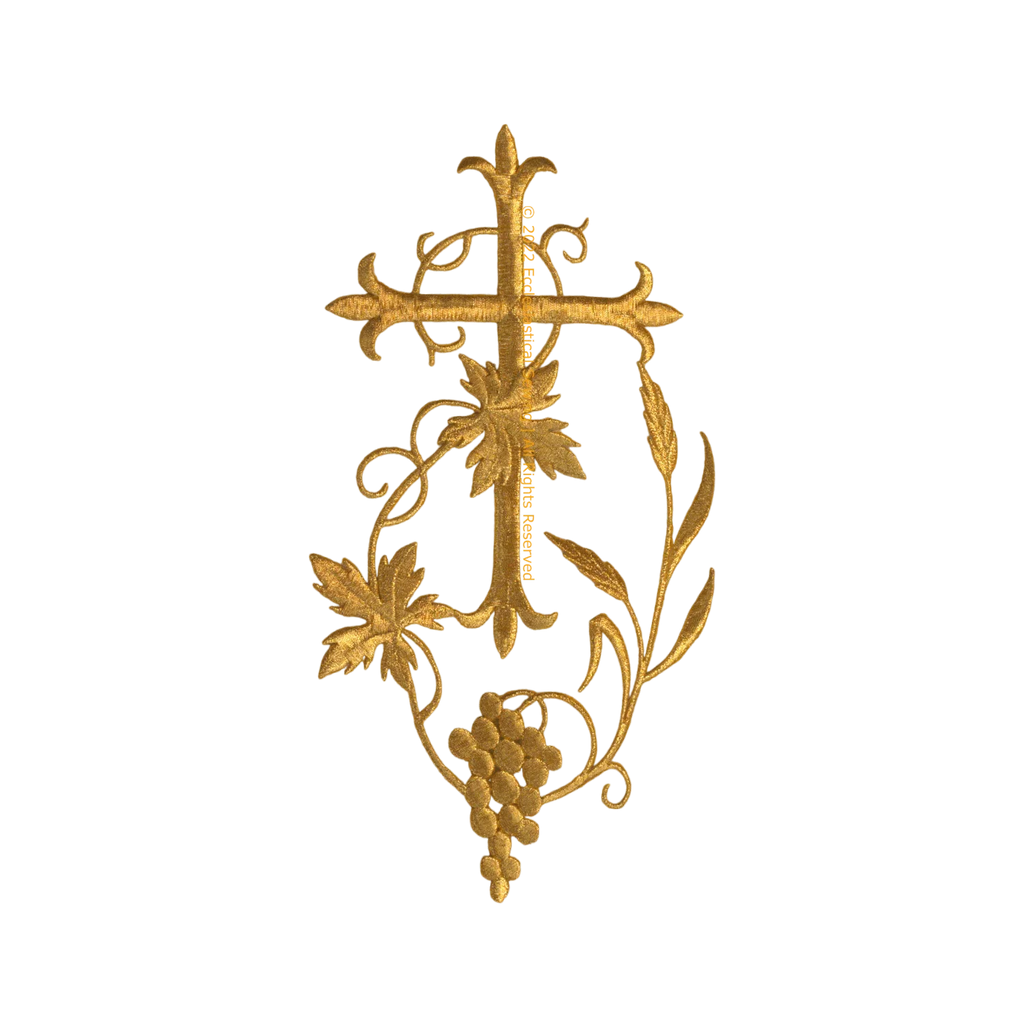 Grape and Wheat Cross Gold Iron On Applique – Ecclesiastical Sewing