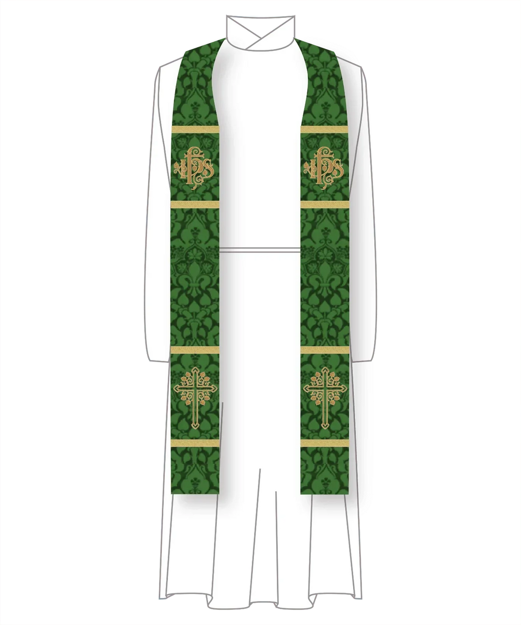 Green IHS Budded Cross Stole | Green Pastor Priest Trinity Stole ...