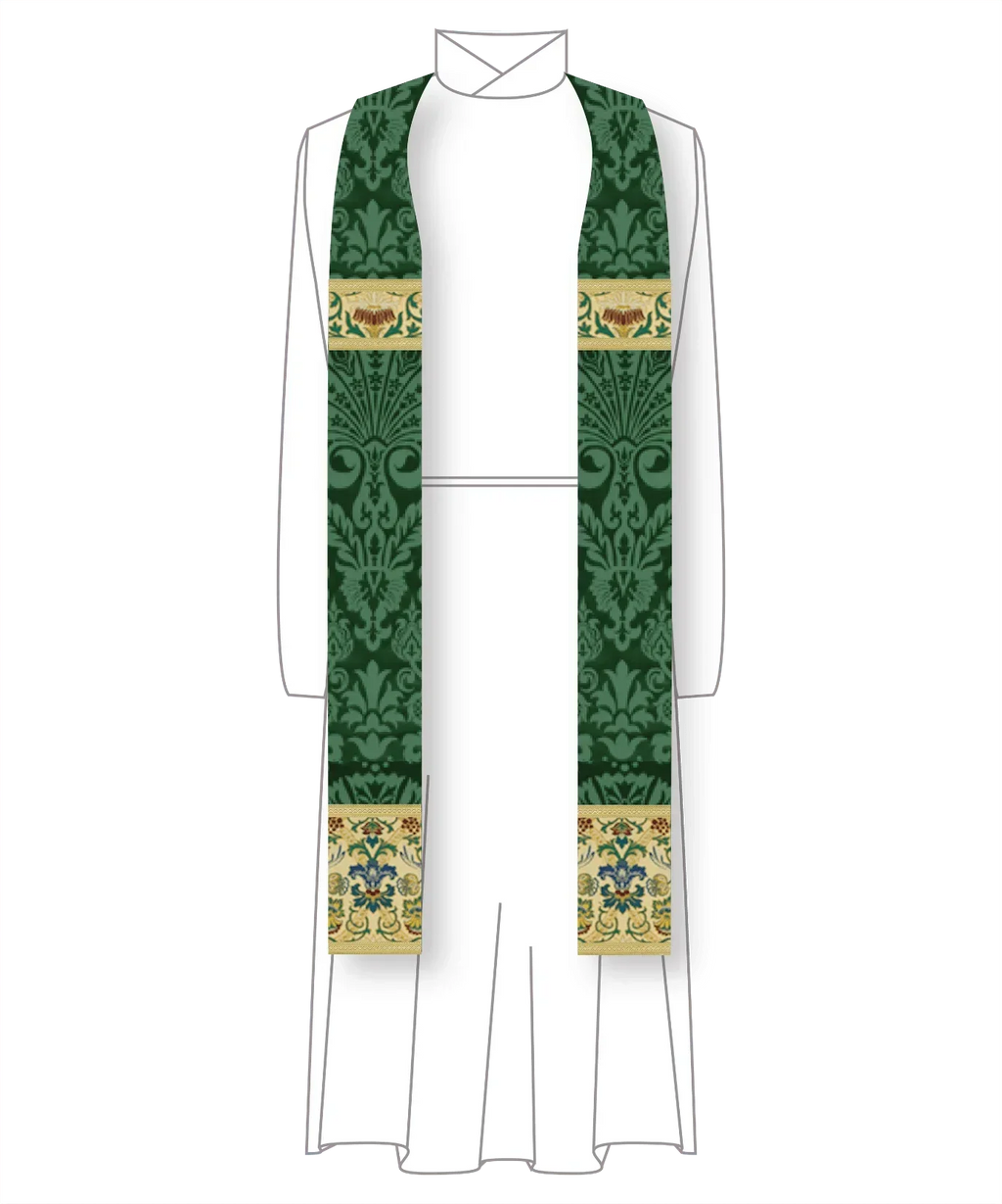 Green Silk Damask and Tapestry Priest Stole | Green Priest Stole ...