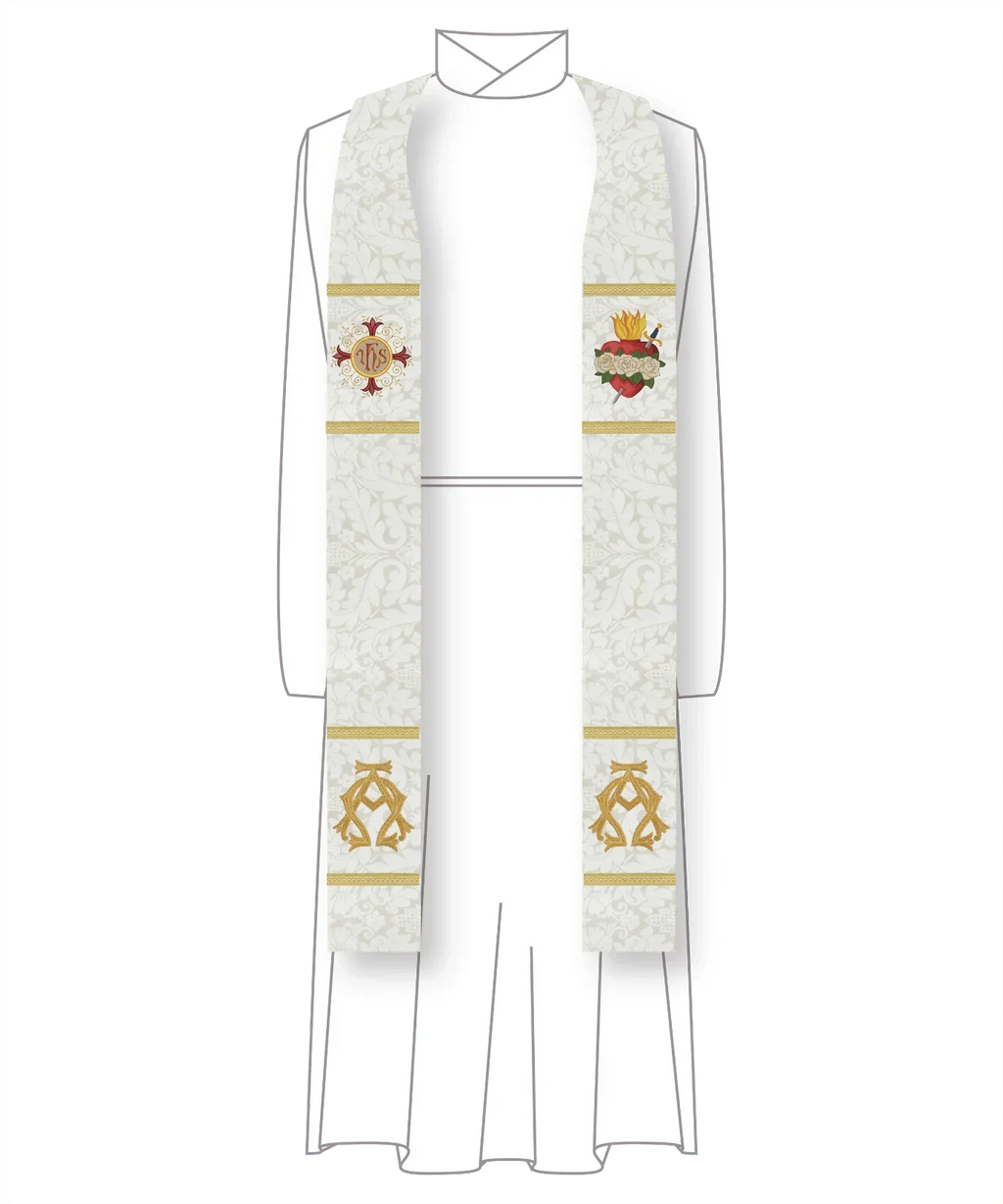 Immaculate Heart of Mary White Celebration Stole | Priest White Stole ...