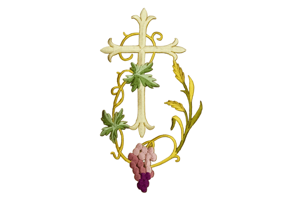 Latin Style Cross Appliqué with Wheat, Vine, and Grape Motif 4"W x 7"L ...