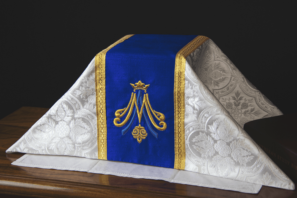 Marian Chalice Veil or Burse | White and Blue Marian Church Vestments ...