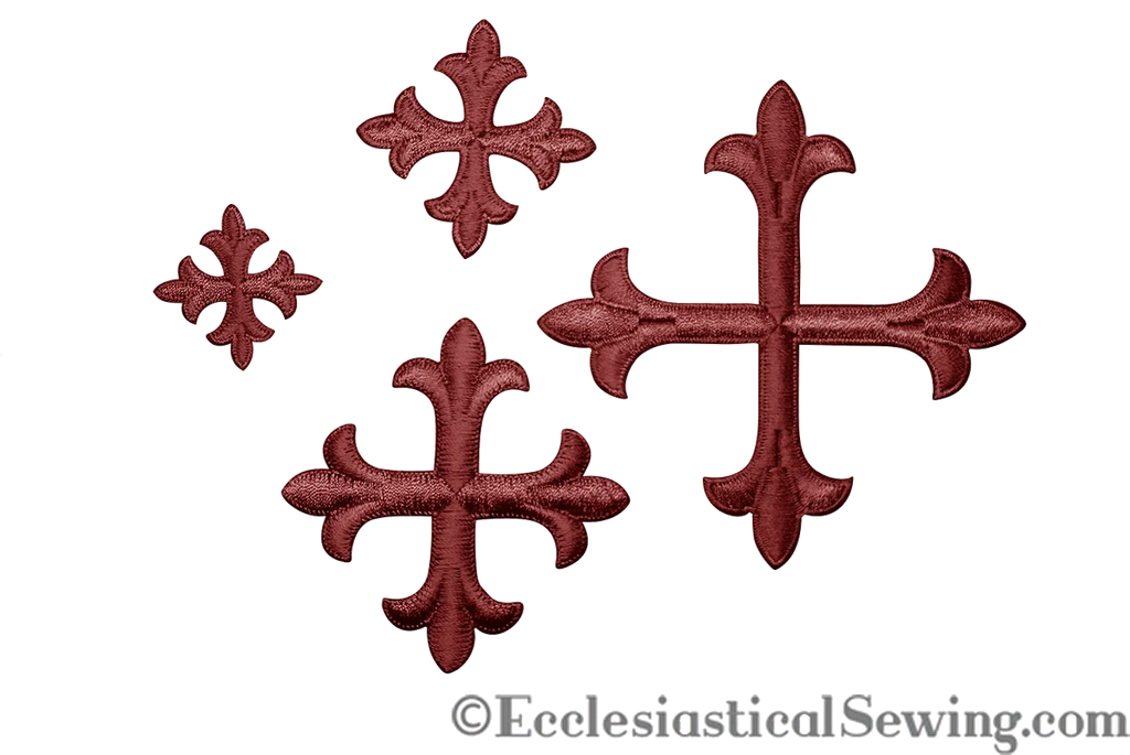 Small Cross Appliques Burgundy Iron On Backing For Church Vestments ...