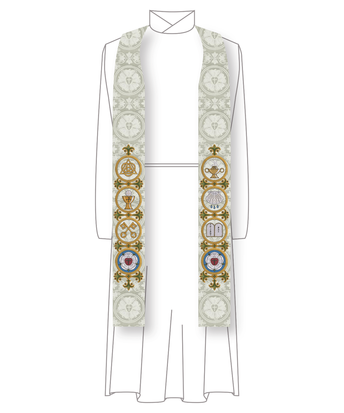 Reformation Stole Lutheran Clergy Stole Luther Rose Brocade (Style 3 ...