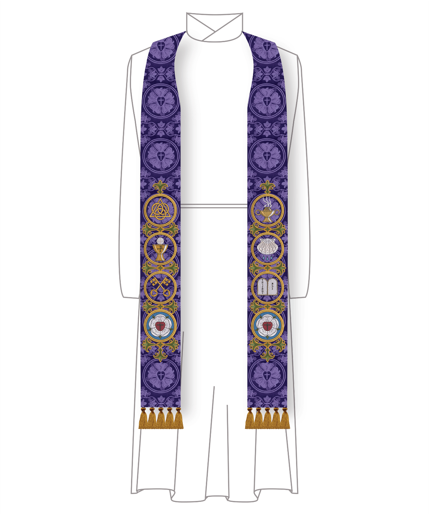 Reformation Stole Lutheran Clergy Stole Luther Rose Brocade (Style 3 ...