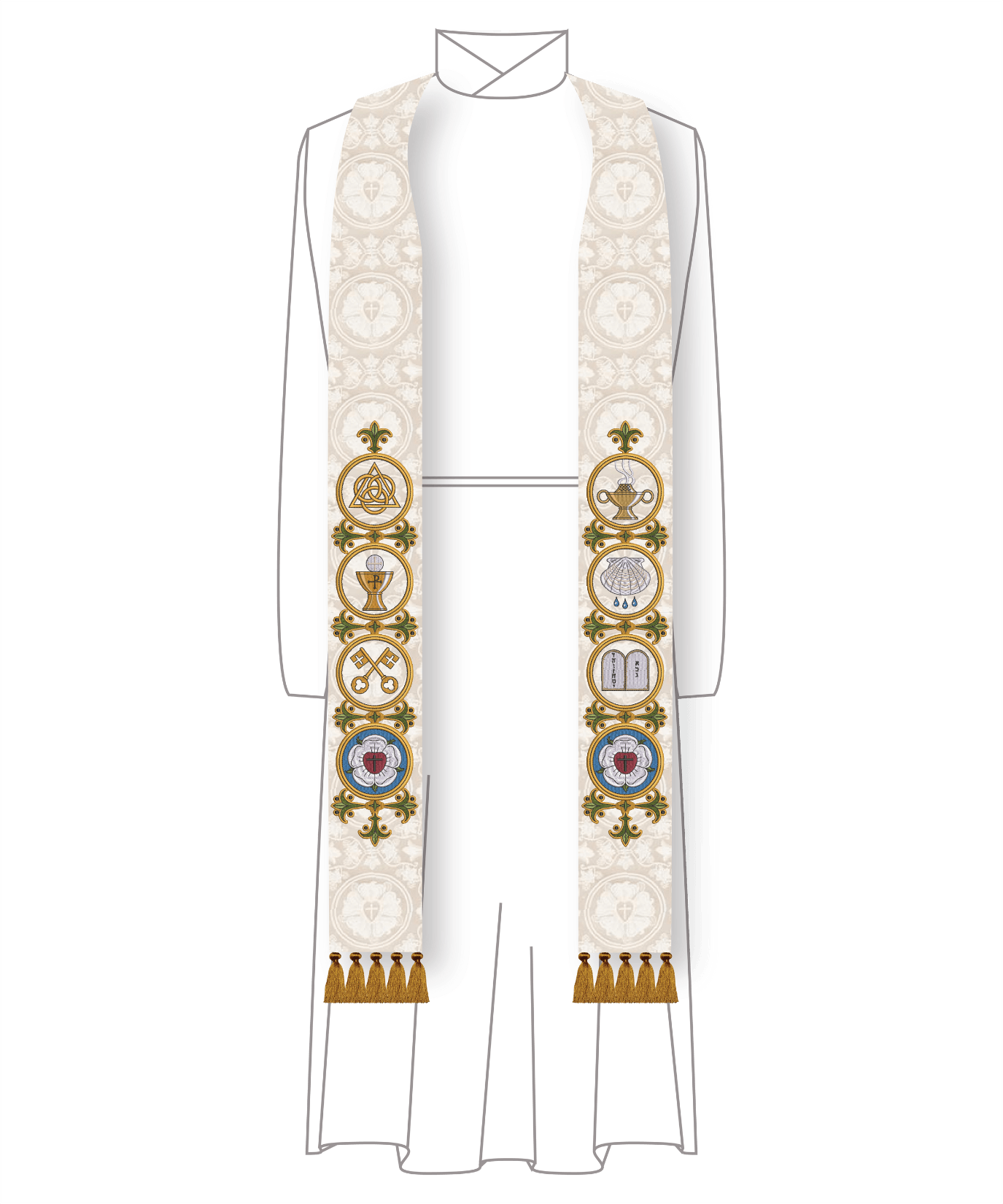 Reformation Stole Lutheran Clergy Stole Luther Rose Brocade (Style 3 ...