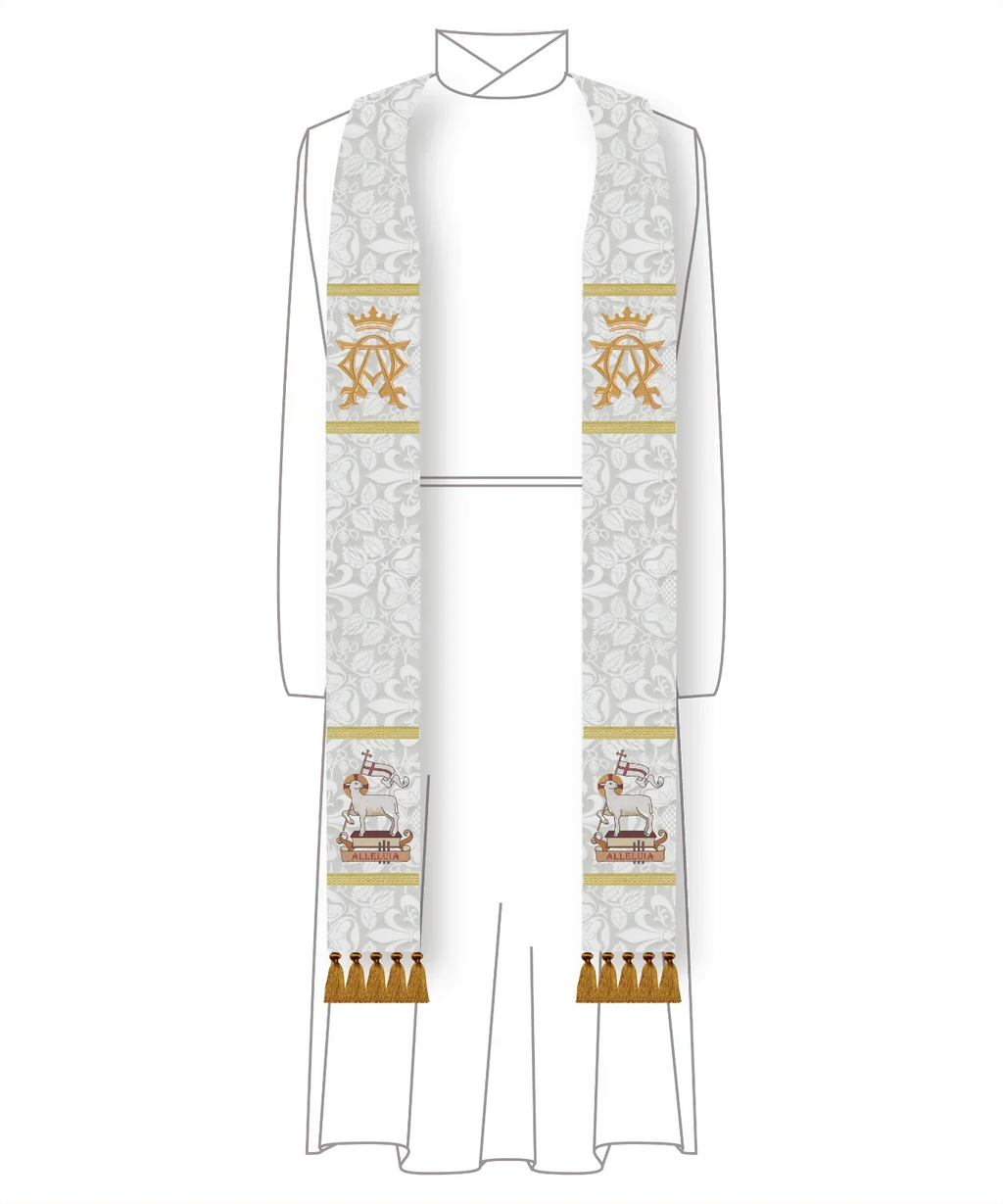 White Alpha Omega Agnus Dei Stole | White Pastor Priest Stole ...