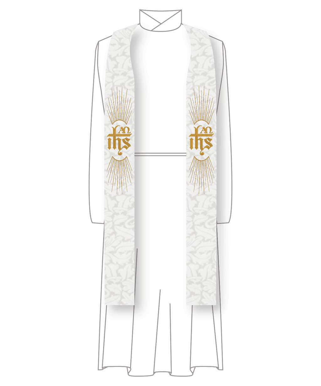 White Clergy Stole | IHS Monogram Pastor or Priest Stole (Handmade ...